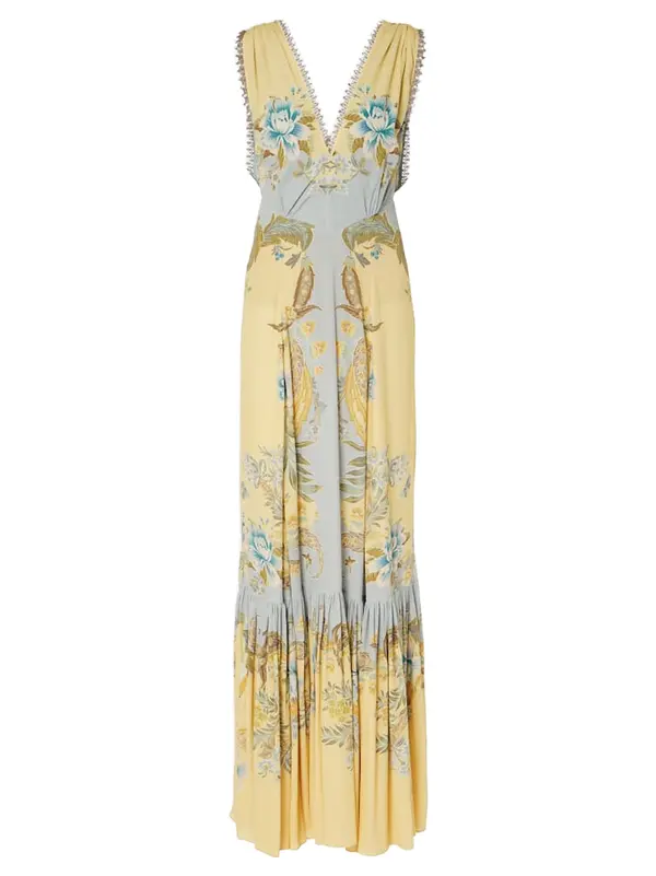 Etro Floral Crepe De Chine Maxi Dress - Yellow