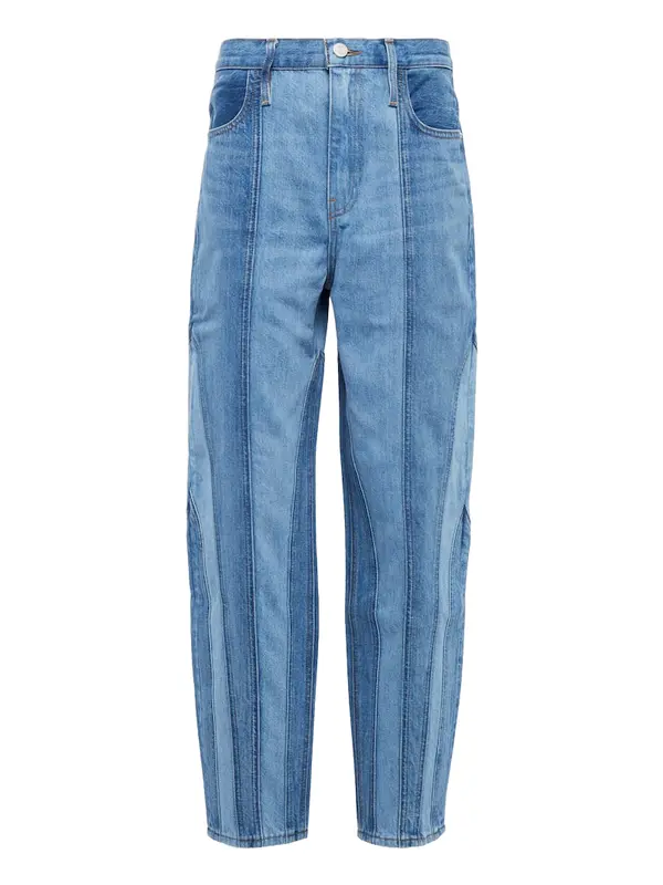 FRAME Warped Stripe Barrel High-rise Jeans - Blue