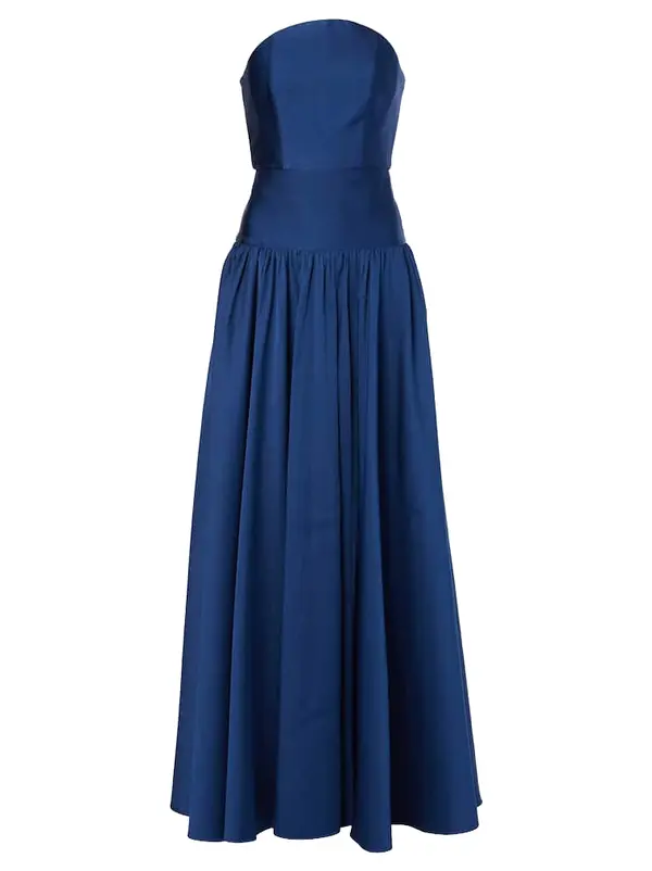 Roland Mouret Strapless Gathered Taffeta Gown - Blue
