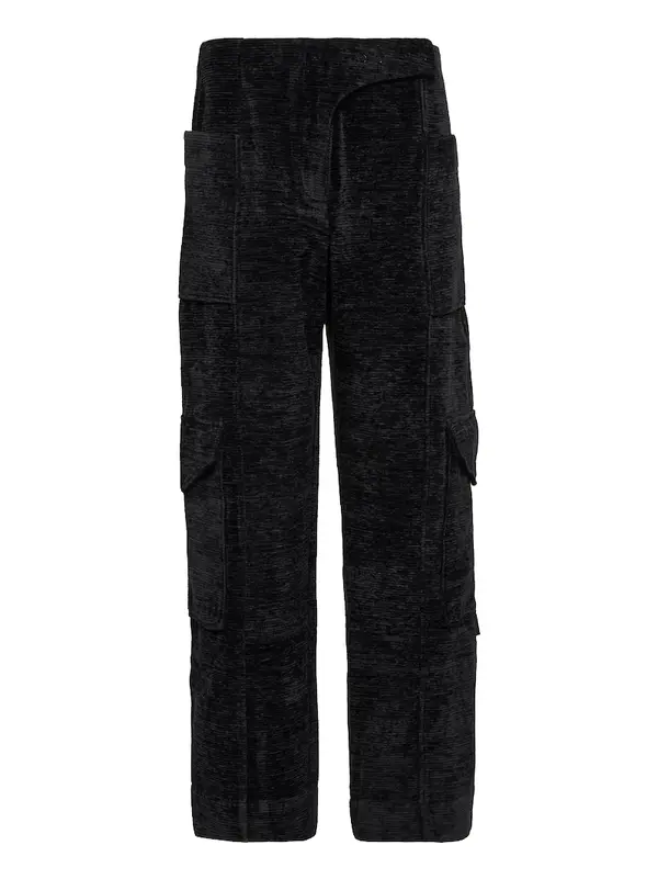 GANNI High-rise Wide-leg Chenille Pants - Black