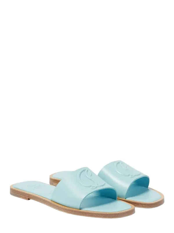 CHRISTIAN LOUBOUTIN Cl Embossed Leather Mules - Blue