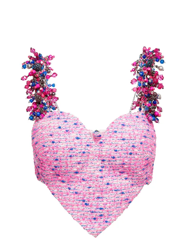 AREA Heart Embellished Crop Top - Pink