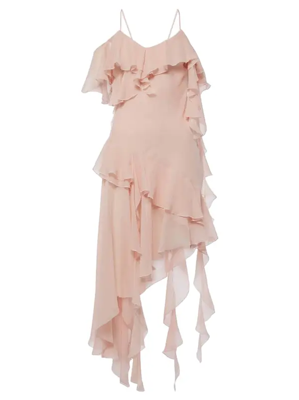 Blumarine Ruffled Silk Georgette Minidress - Silver