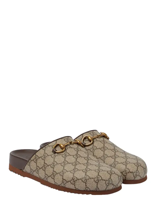 Gucci Gg Supreme Horsebit Mules - Beige