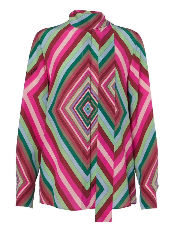 Valentino Garavani Tie-neck Silk Crepe De Chine Shirt - Multicoloured
