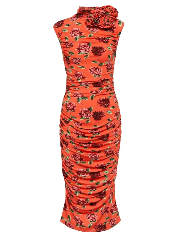 Magda Butrym Floral-applique Printed Midi Dress - Red