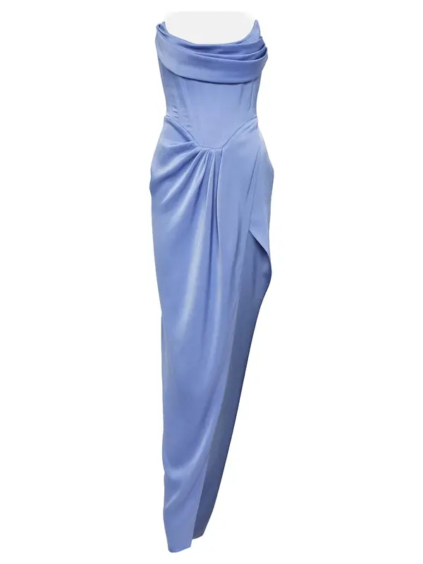 Alex Perry Satin Crepe Draped Bustier Gown - Blue