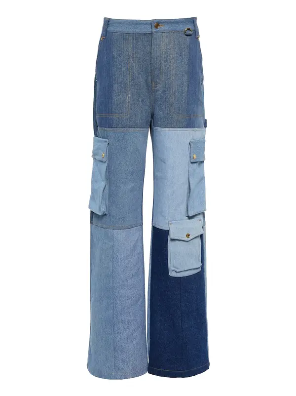 MARINE SERRE Monogram High-rise Wide-leg Jeans - Blue