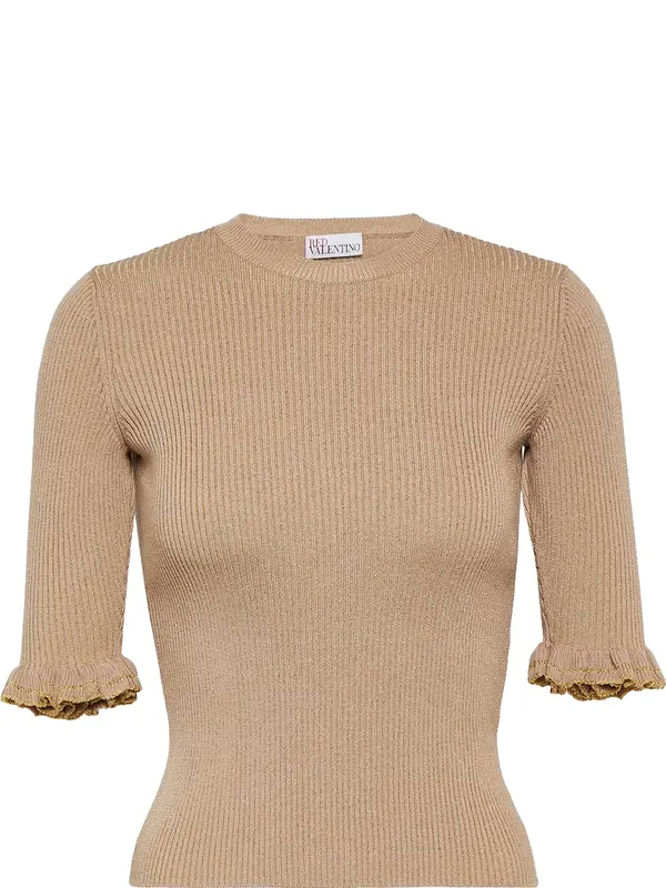 Red Valentino Ribbed-knit Wool-blend Top - Neutrals