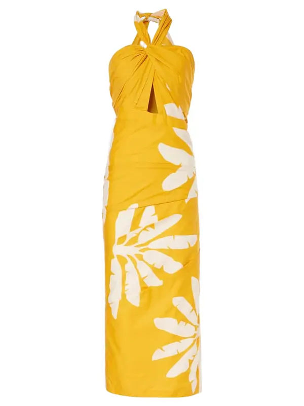 Johanna Ortiz Printed Cutout Midi Dress - Yellow