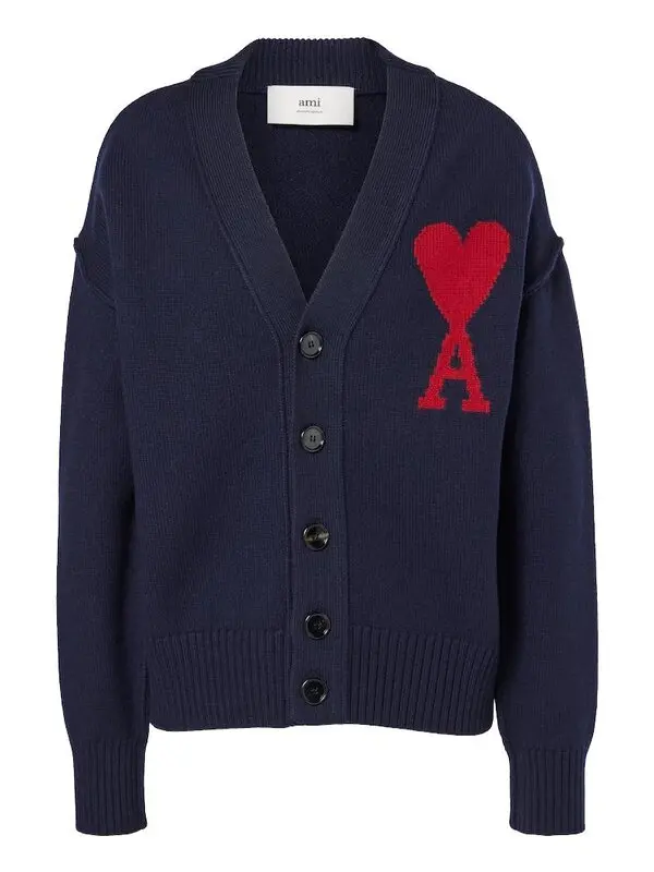 AMI Paris De Cœur Wool Cardigan - Blue