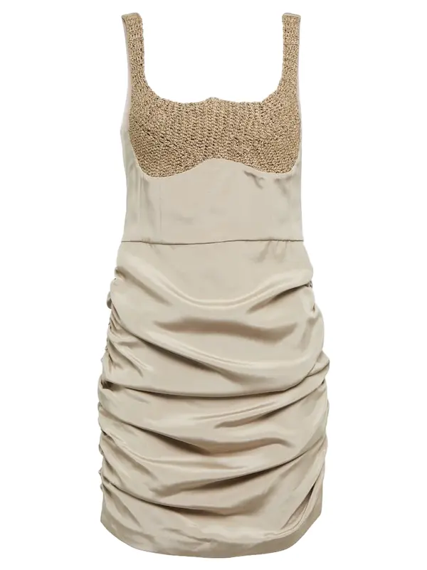THE MANNEI Almeria Ruched Mini Dress - Beige