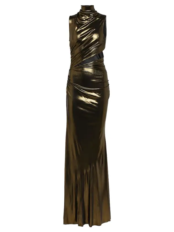 Blumarine Cutout Ruched Metallic Gown - Silver
