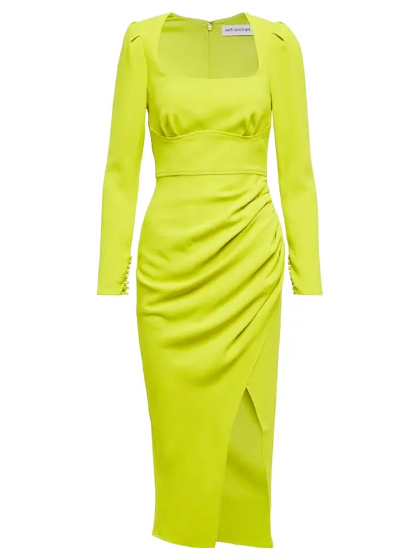 SELF-PORTRAIT Ruched Crepe Midi Dress - Green