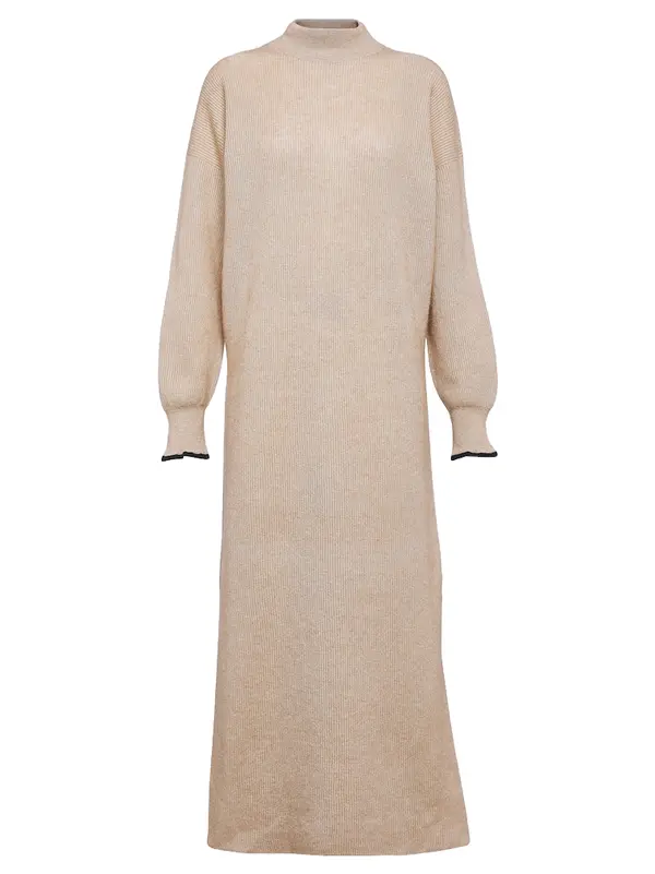Brunello Cucinelli Alpaca And Cotton Midi Dress - Grey