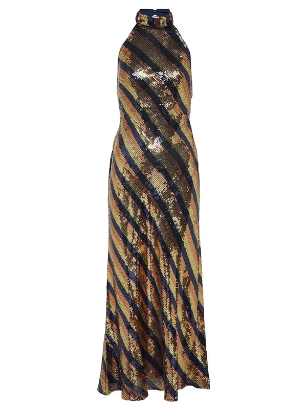 Rixo Sequined Halterneck Gown - Multicoloured