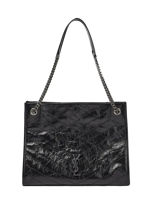 Saint Laurent Niki Crinkled Leather Shopper - Black