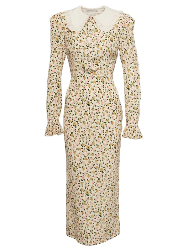 Alessandra Rich Floral Silk Midi Dress - Multicoloured
