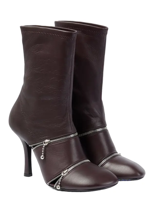 Burberry Peep Leather Ankle Boots - Red