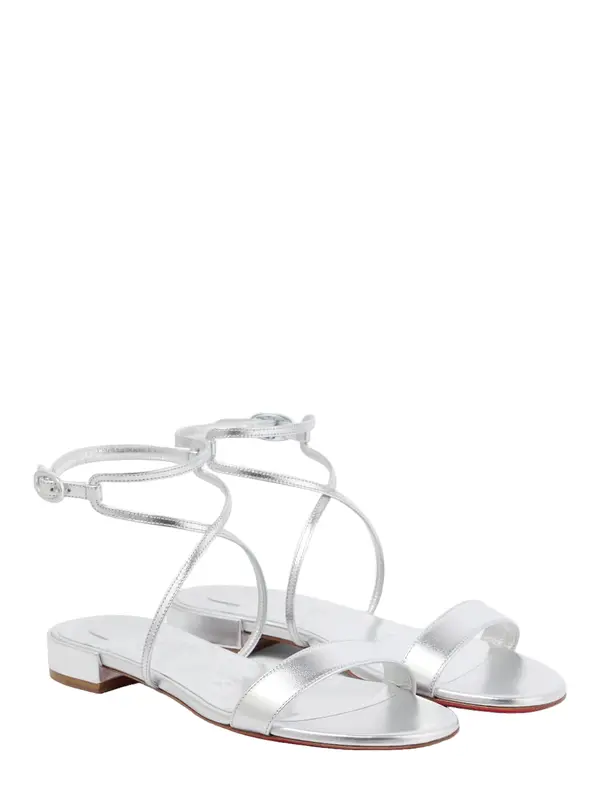 CHRISTIAN LOUBOUTIN Miss Choca Metallic Leather Sandals - Silver