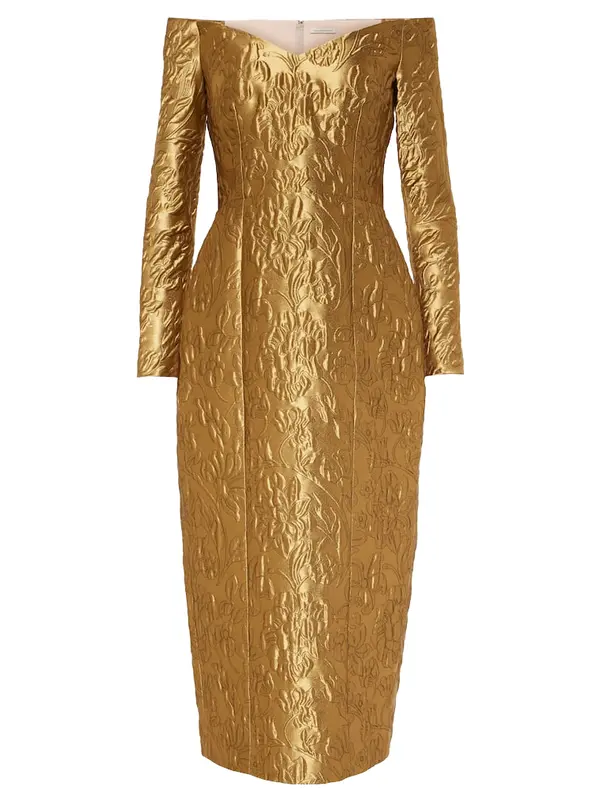 EMILIA WICKSTEAD Burleigh Floral Jacquard Midi Dress - Gold