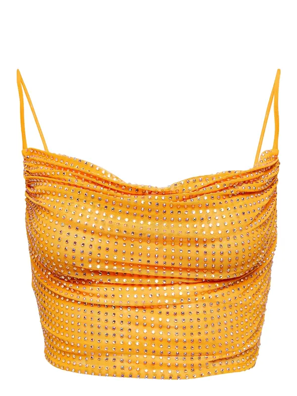 SELF-PORTRAIT Crystal-embellished Crop Top - Orange