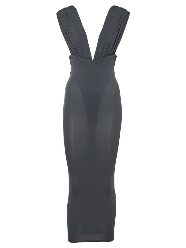 Alex Perry Ruched Crepe Jersey Midi Dress - Grey