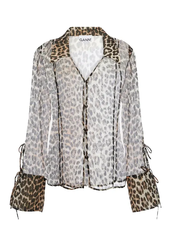 GANNI Leopard-print Chiffon Shirt - Multicoloured