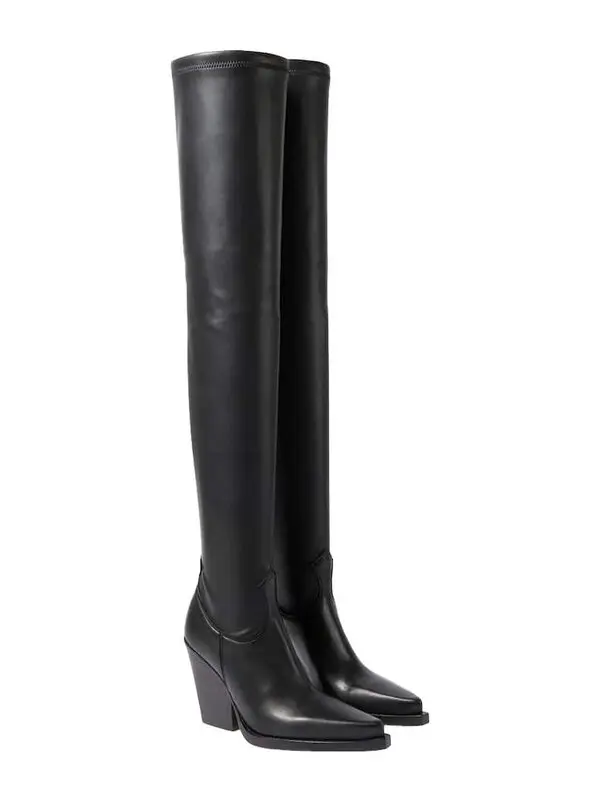 Paris Texas Over-the-knee Pointed Toe Boots - Black