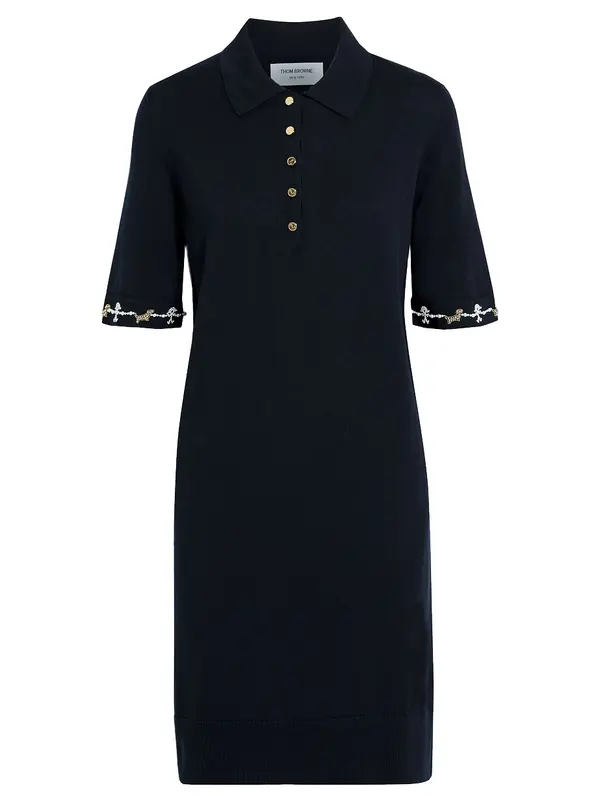Thom Browne Embellished Silk-cotton Blend Dress - Midnight Blue