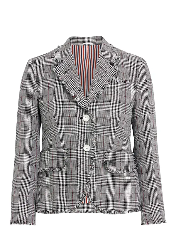 Thom Browne Frayed Checked Linen-tweed Blazer - Black