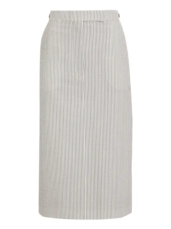 Thom Browne Striped Wool-seersucker Midi Pencil Skirt - Light Gray
