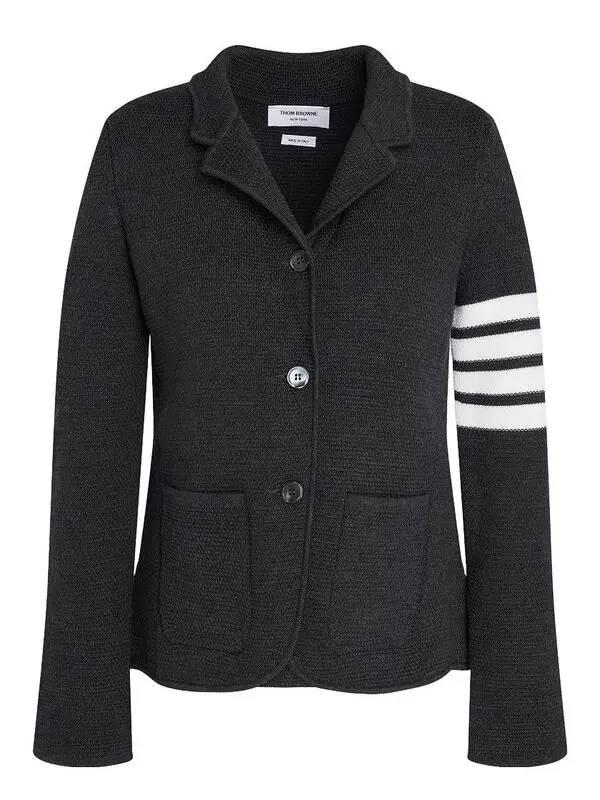 Thom Browne Striped Waffle-knit Wool-blend Blazer - Dark Gray