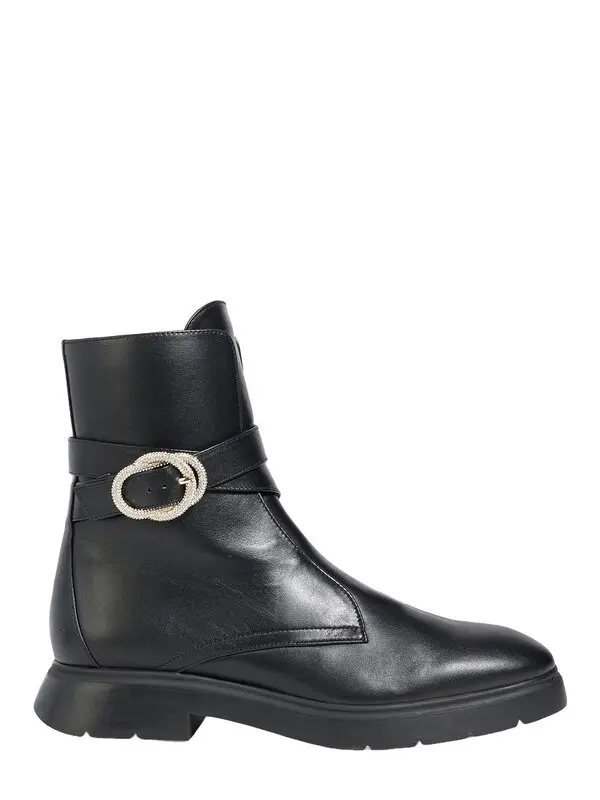 STUART WEITZMAN Crystal Buckle Leather Ankle Boots - Black
