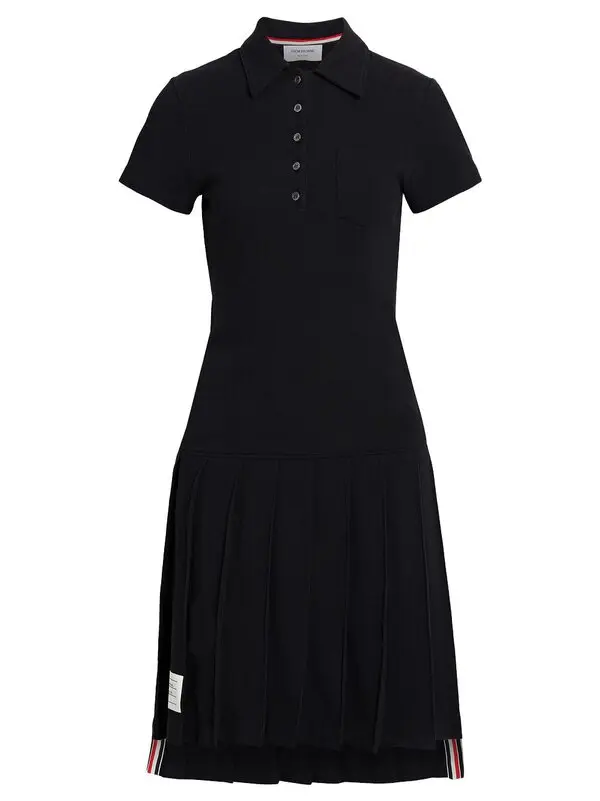 Thom Browne Pleated Cotton-piqué Shirt Dress - Black