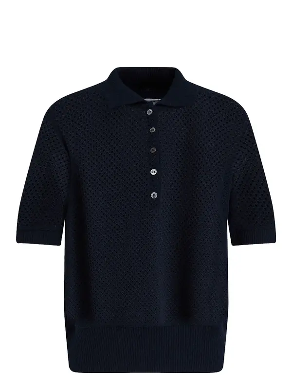 Thom Browne Pointelle-knit Cashmere Polo Sweater - Navy