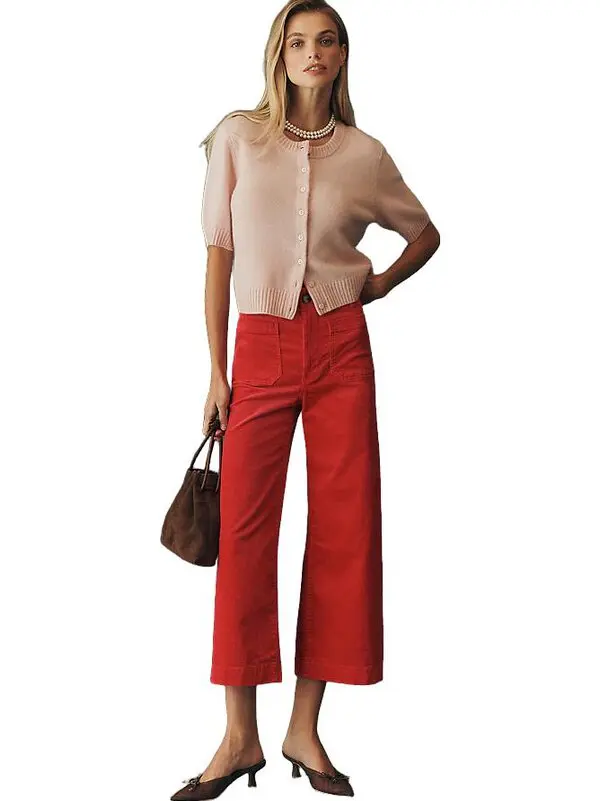Maeve Colette Corduroy Cropped Wide-leg Trousers - Hot Fuchsia