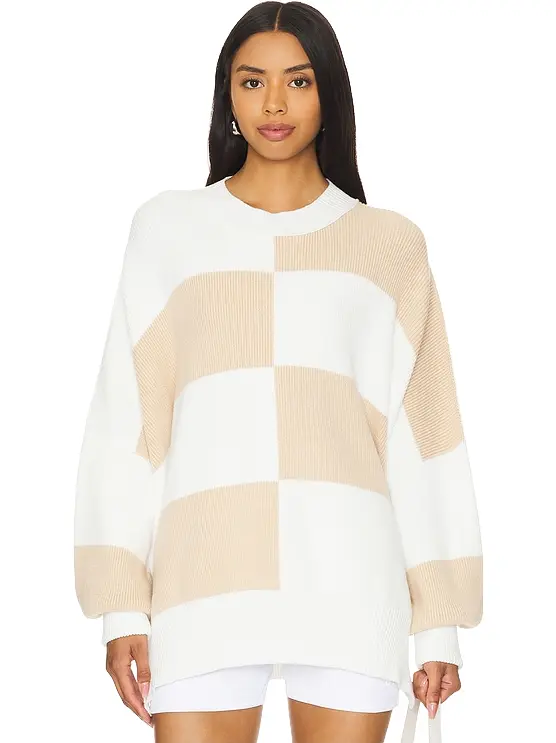 Free People Checker Easy Street Tunic - White Sand Combo