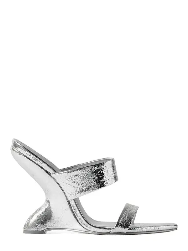 Cult Gaia Yara Metallic Cracked-leather Sandals - Silver
