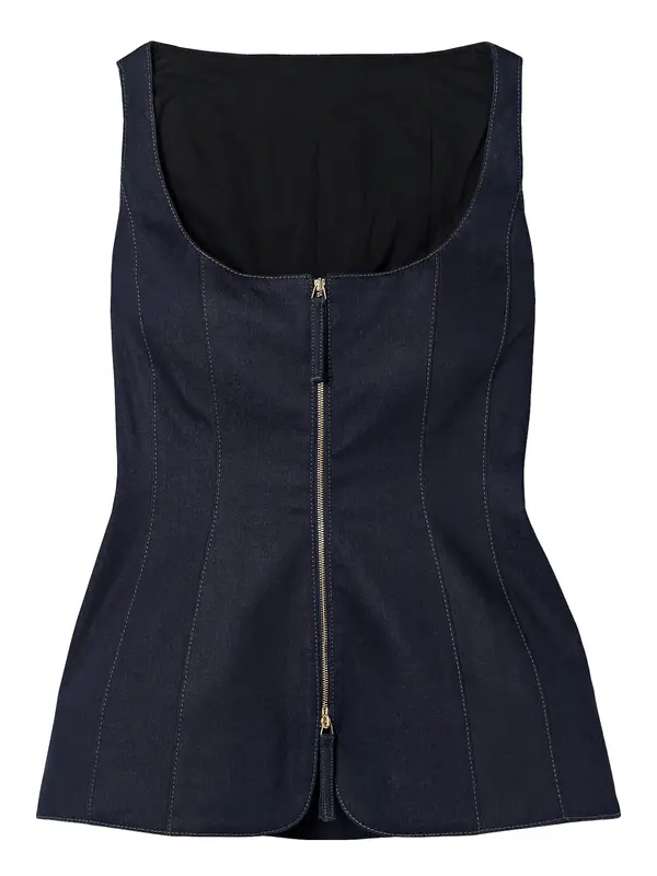 Carolina Herrera Denim Peplum Tank - Blue