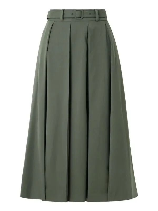 Patou Belted Pleated Midi Skirt - Green