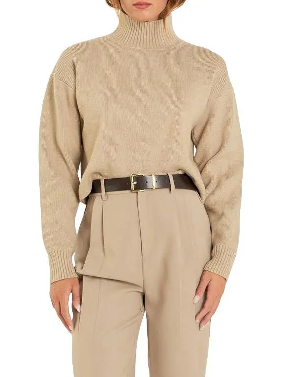 GREY LAB Turtleneck Crop Sweater - Beige