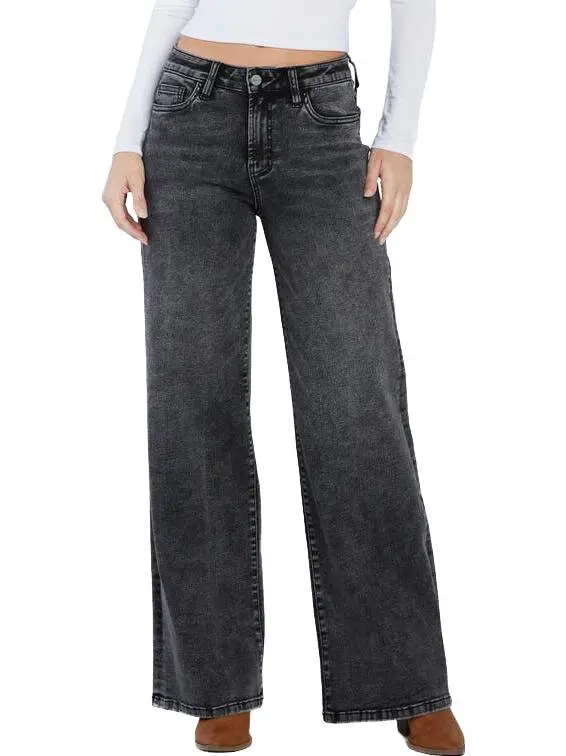 HINT OF BLU Mighty High Waist Wide Leg Jeans - Faded Black