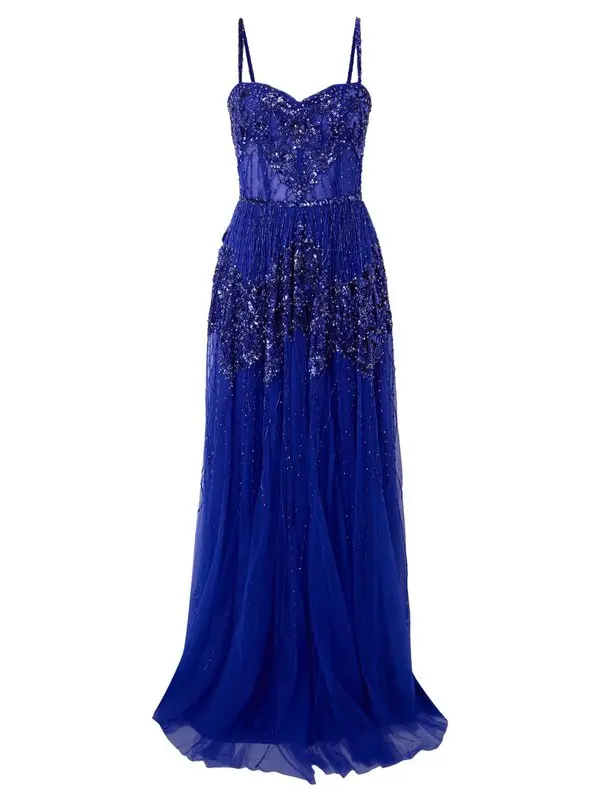 Zuhair Murad Embellished Tulle Gown - Blue