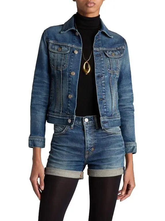 TOM FORD Comfort Crop Stonewash Denim Jacket - Mid Blue