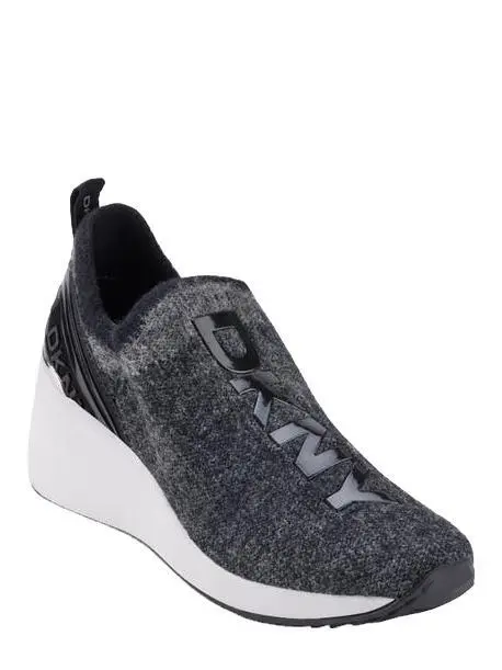 Dkny Keeva Wedge Sneakers - Bcg - Black/light Grey