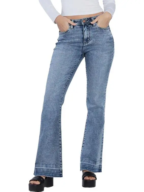 HINT OF BLU Release Hem Slim Flare Jeans - World Traveler Blue