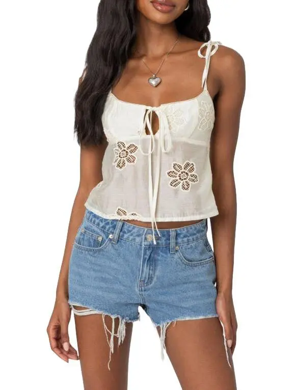 EDIKTED Floral Embroidered Tie-strap Camisole - White