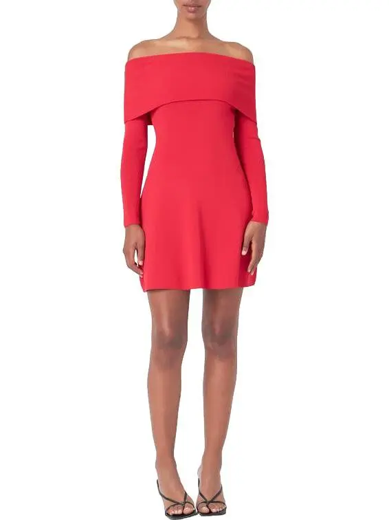 Endless Rose Long Sleeve Knit Minidress - Red