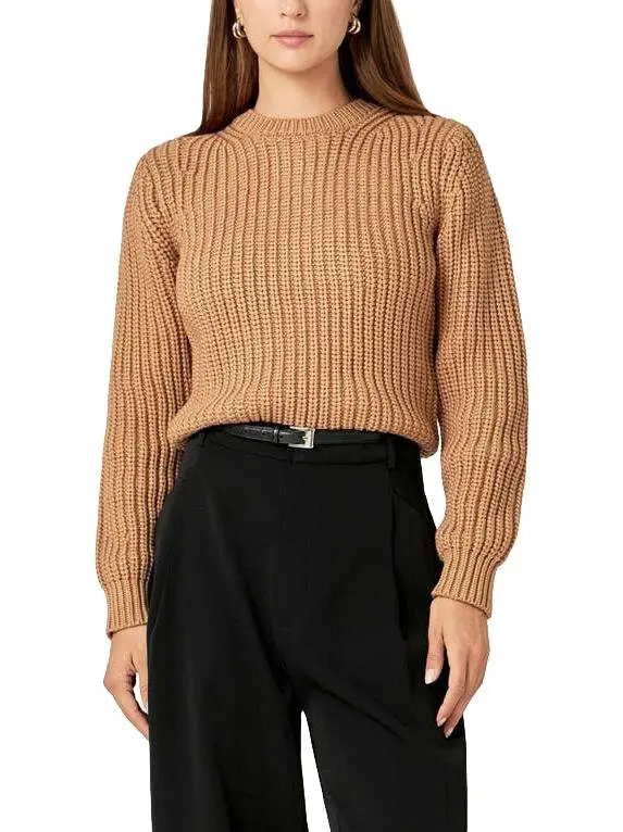 English Factory Crewneck Crop Sweater - Camel